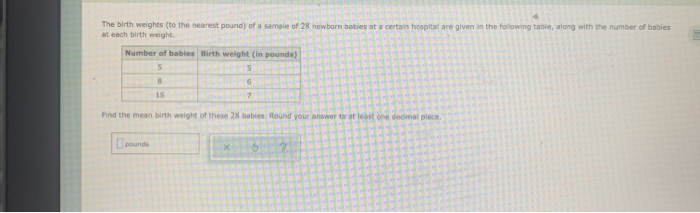 Solved The birth weights to the nearest pound) of a sample | Chegg.com