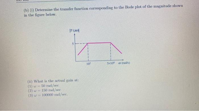 Solved (b) (i) Determine the transfer function corresponding | Chegg.com