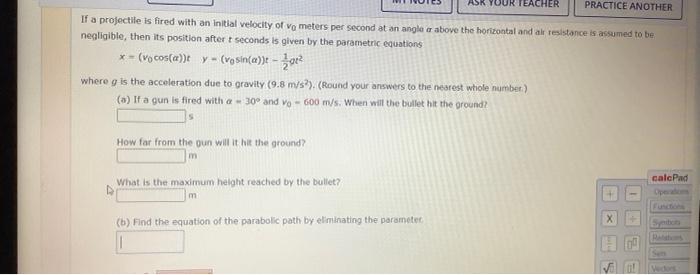 Solved If a projectile is fired with an initial velocity of | Chegg.com