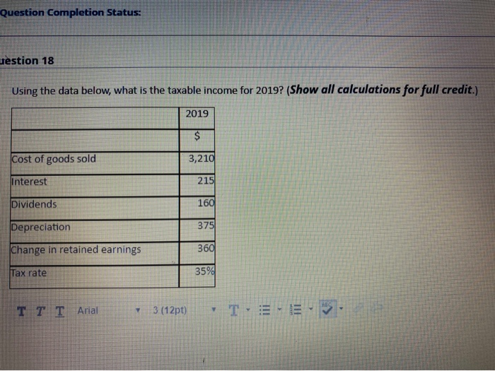 Solved Question Completion Status: estion 18 Using the data | Chegg.com