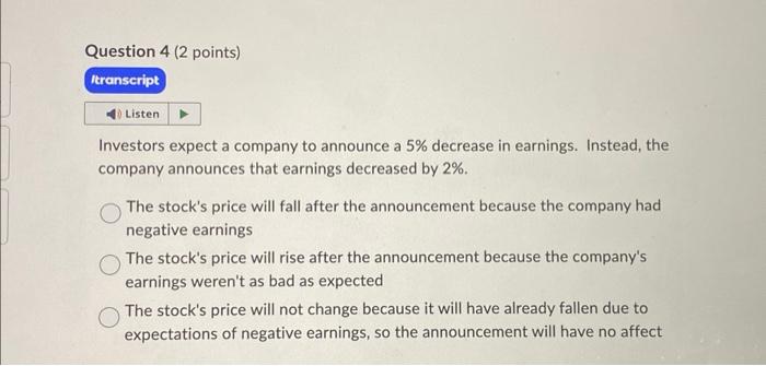 Solved Investors expect a company to announce a 5% decrease | Chegg.com