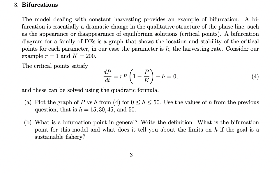Solved BifurcationsThe model dealing with constant | Chegg.com