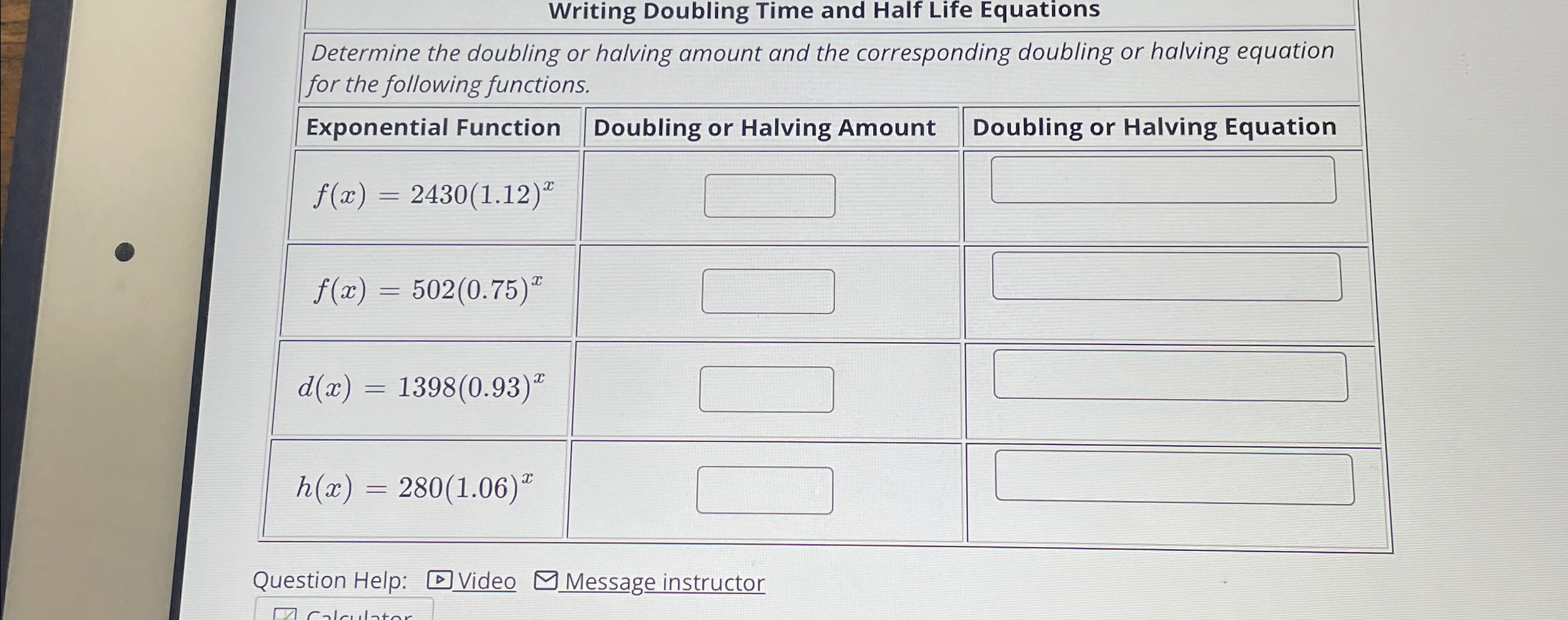 Solved Writing Doubling Time and Half Life | Chegg.com