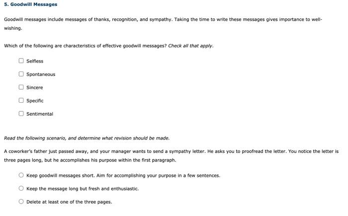 Solved 5. Goodwill Messages Goodwill messages include | Chegg.com