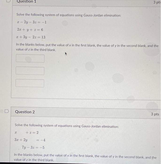 Solved Solve the following system of equations using | Chegg.com
