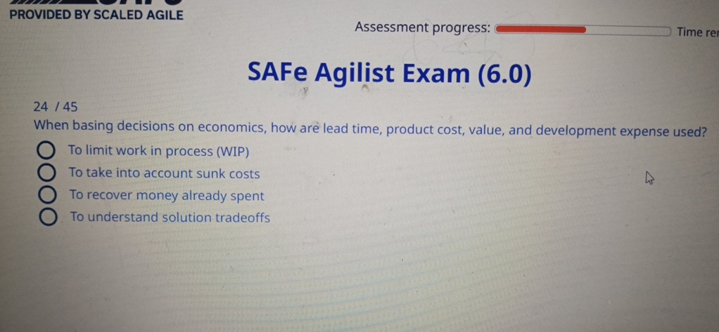 Solved PROVIDED BY SCALED AGILEAssessment progress:Time | Chegg.com