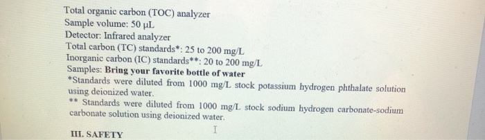 Total organic carbon (TOC) analyzer Sample volume: 50 | Chegg.com