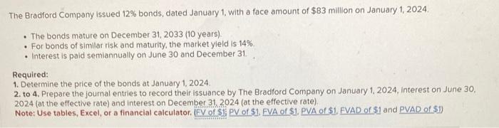 Solved The Bradford Company issued 12% bonds, dated January | Chegg.com