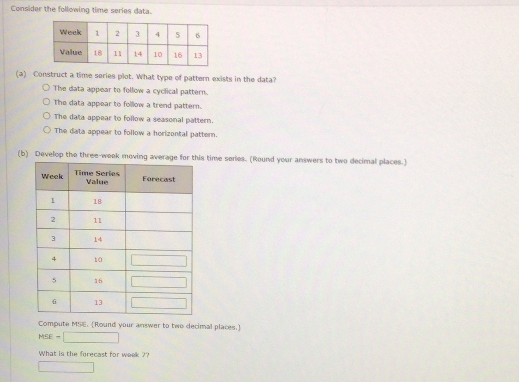 Solved Consider the following time series | Chegg.com