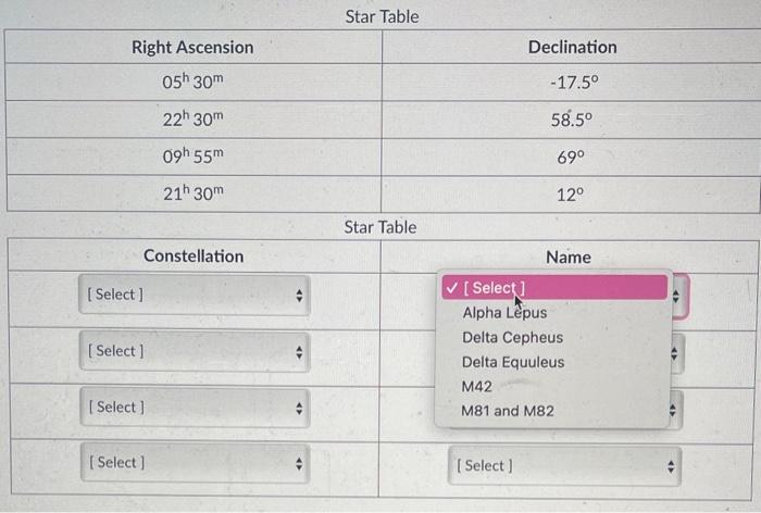 Star Table \begin{tabular}{|c|c|} \hline Right | Chegg.com