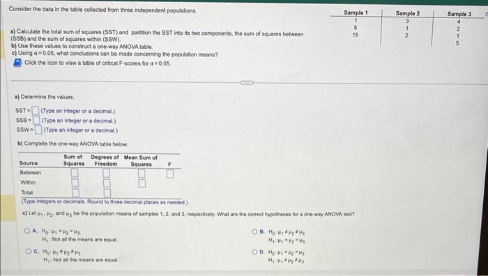 Solved Consider the data in the table collected from three | Chegg.com