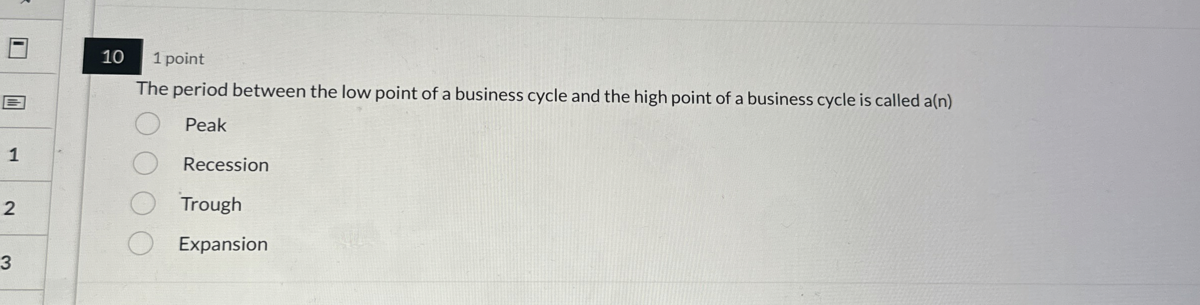Solved 10,1 ﻿pointThe period between the low point of a | Chegg.com