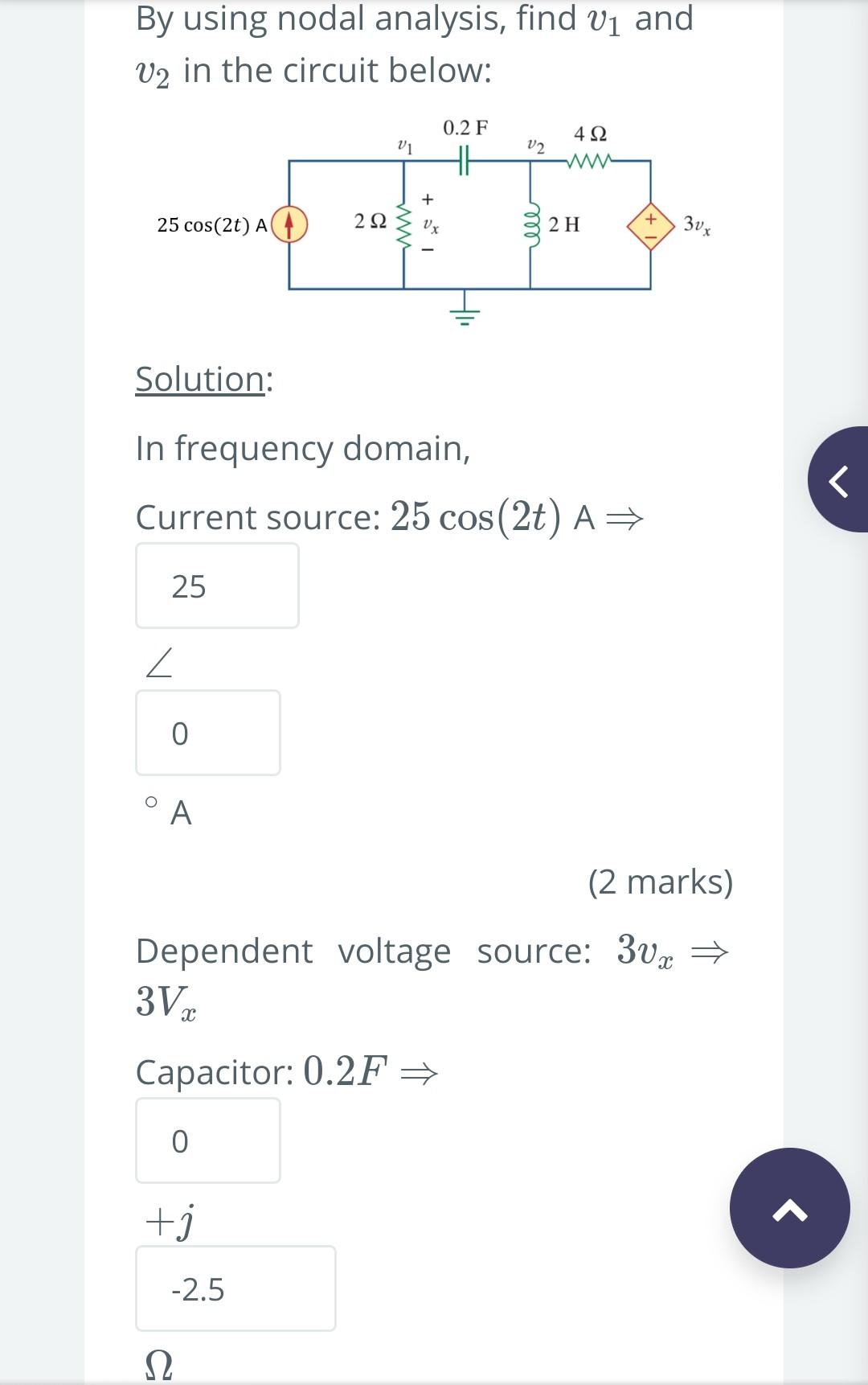 Solved By using nodal analysis, find v1 and v2 in the | Chegg.com