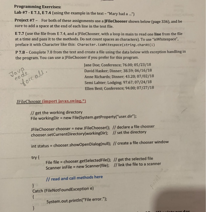 Solved Java Programming Exercises: Lab #7 - E 7.1, E 7.4 | Chegg.com