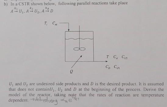 Solved b) In a CSTR shown below, following parallel | Chegg.com
