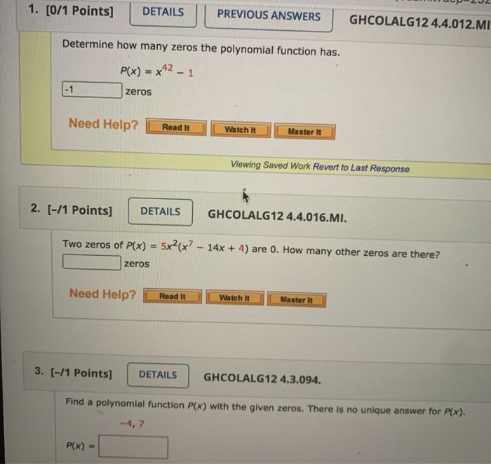 Solved 1. [0/1 Points] DETAILS PREVIOUS ANSWERS GHCOLALG12 | Chegg.com