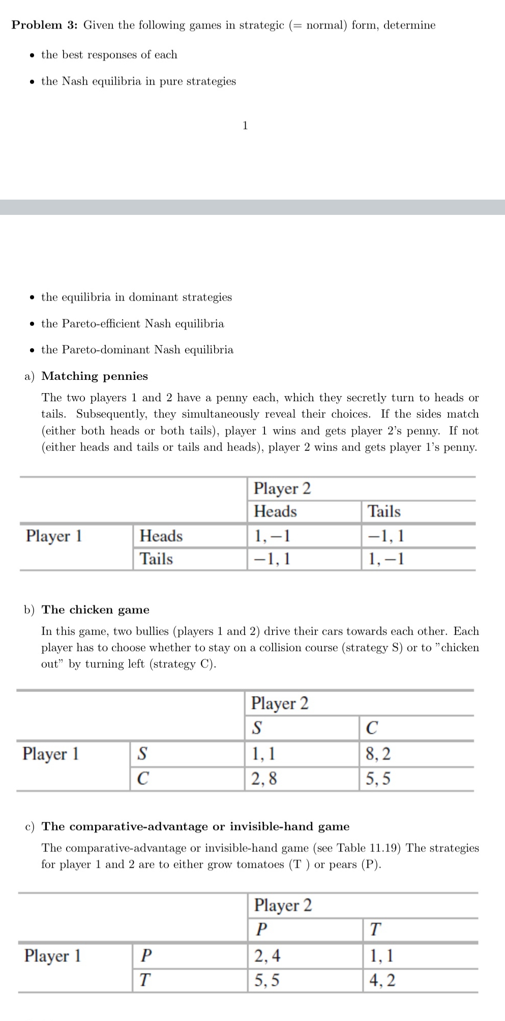 Solved Problem 3: Given the following games in strategic (= | Chegg.com