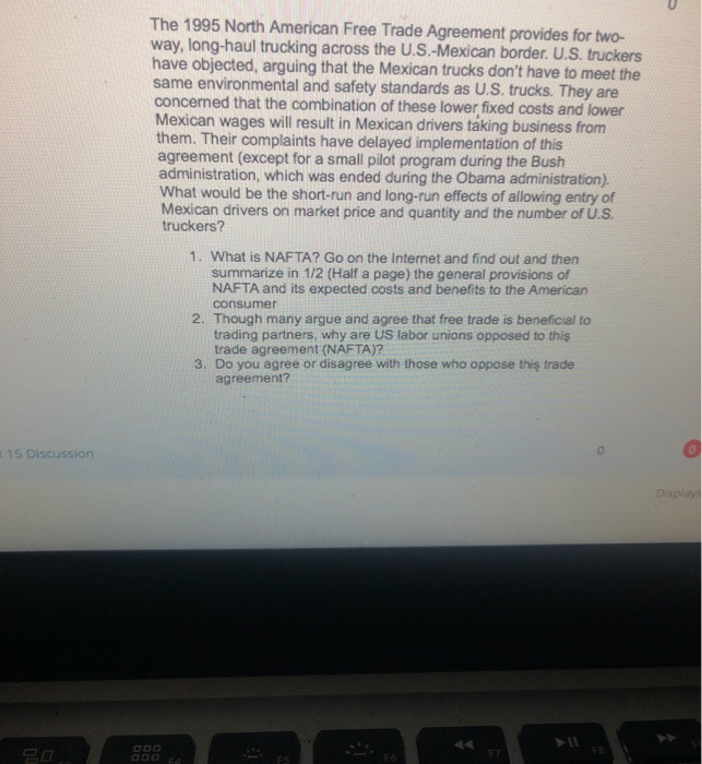 Solved The 1995 North American Free Trade Agreement provides | Chegg.com