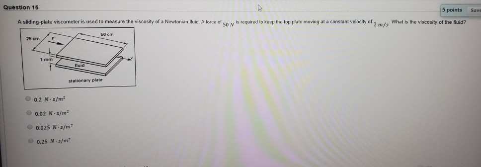 Solved Question 15 5 points Save A sliding-plate viscometer | Chegg.com