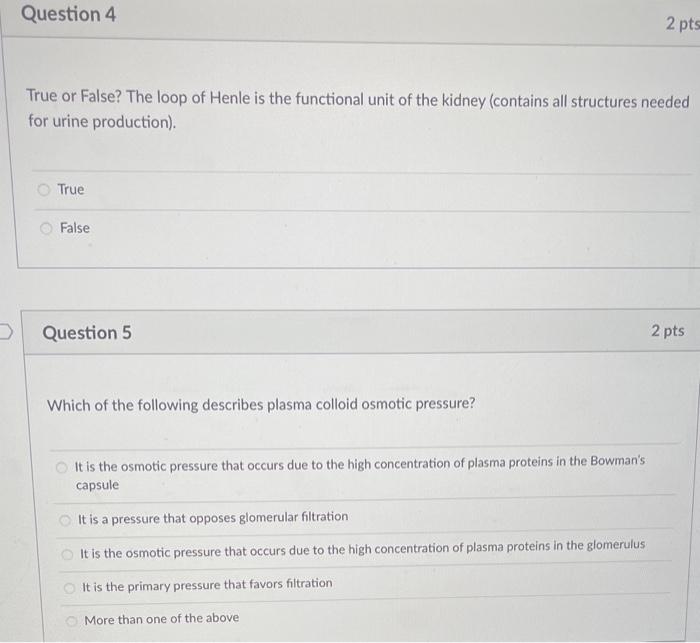 Solved True or False? The loop of Henle is the functional | Chegg.com