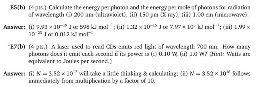 Solved E5(b) (4 pts.) Calculate the energy per photon and | Chegg.com