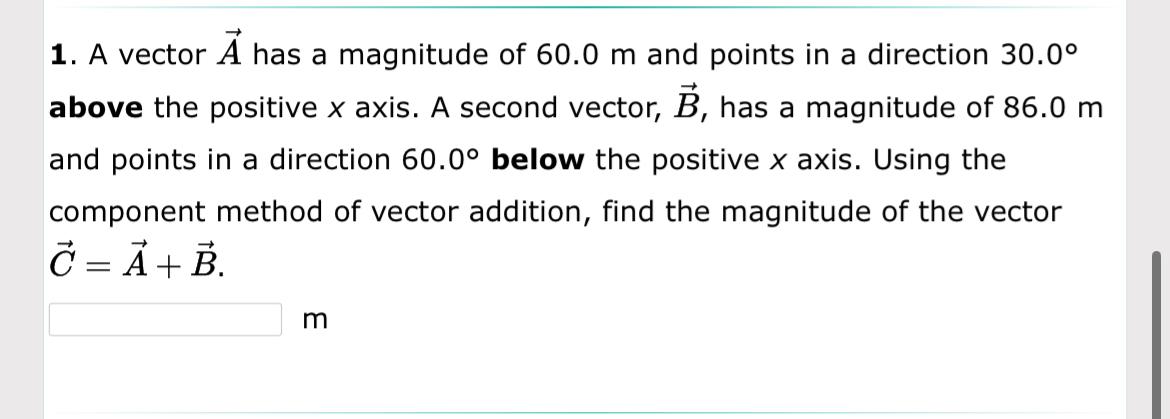 Solved A vector vec(A) ﻿has a magnitude of 60.0m ﻿and points | Chegg.com