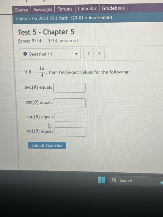 Solved If θ=41π, then find exact values for the following: | Chegg.com