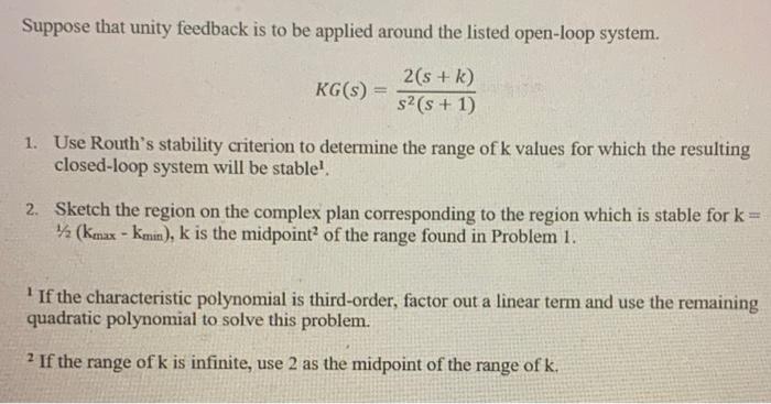 Solved Suppose that unity feedback is to be applied around | Chegg.com