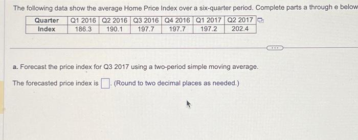 Solved The following data show the average Home Price Index | Chegg.com