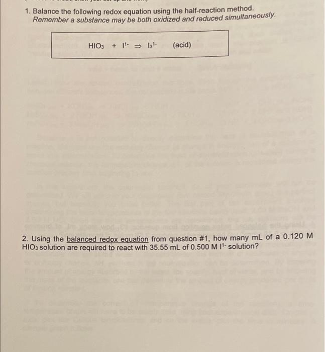 Solved 1. Balance the following redox equation using the | Chegg.com