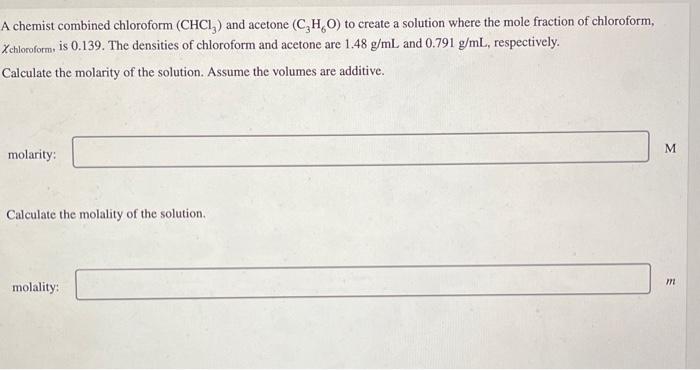Solved A chemist combined chloroform (CHCl3) and acetone | Chegg.com