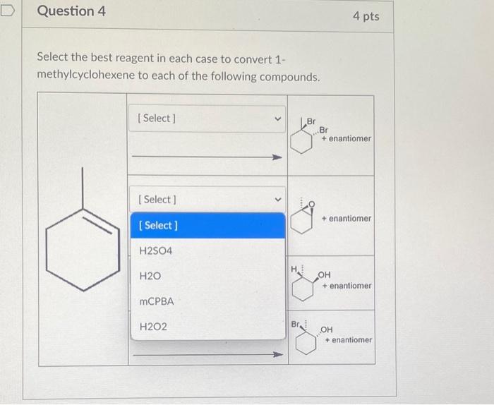 Solved Select the best reagent in each case to convert 1 | Chegg.com