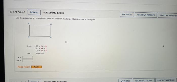 Solved Use The properties of rectangles to solve the | Chegg.com