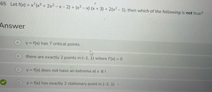 Solved 65 ﻿Let f(x)=x7(x3+2x2-x-2)+(x3-x)(x+3)+2(x2-1), | Chegg.com