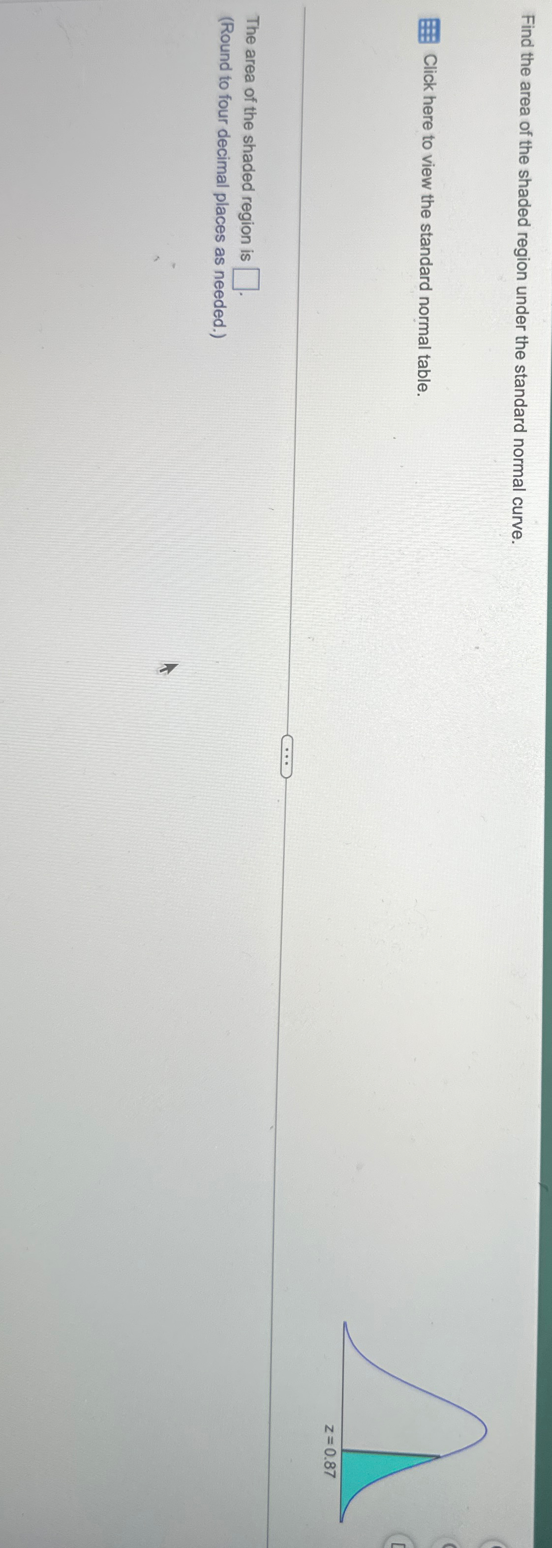 Solved Find the area of the shaded region under the standard | Chegg.com