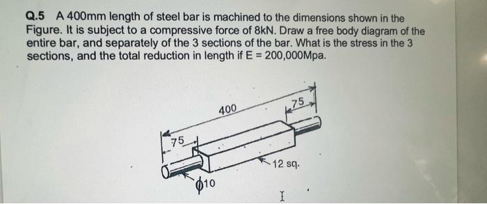 Solved Q.5 A 400 mm length of steel bar is machined to the | Chegg.com