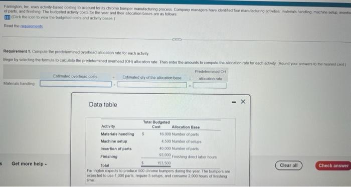 Solved S Farrington, Inc. uses activity-based costing to | Chegg.com