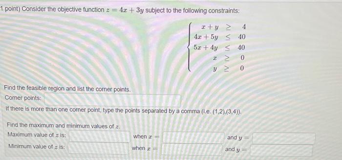 Solved Point Consider The Objective Function Z 4x 3y