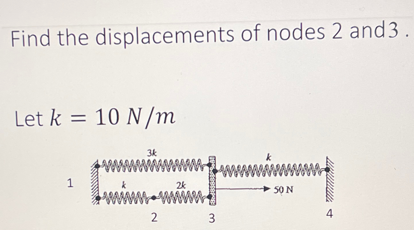 Solved Find the displacements of nodes 2 ﻿and 3 .Let k=10Nm | Chegg.com