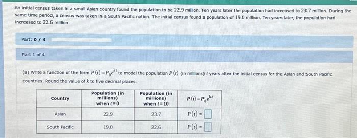 Solved An initial census taken in a small Asian country | Chegg.com