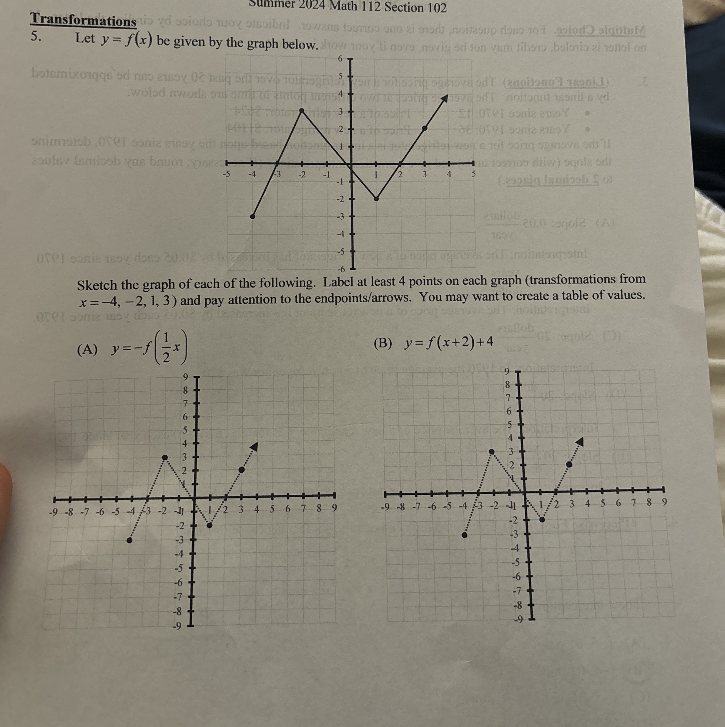 Solved Summer 2024 ﻿Math 112 ﻿Section 102Transformations 5. | Chegg.com