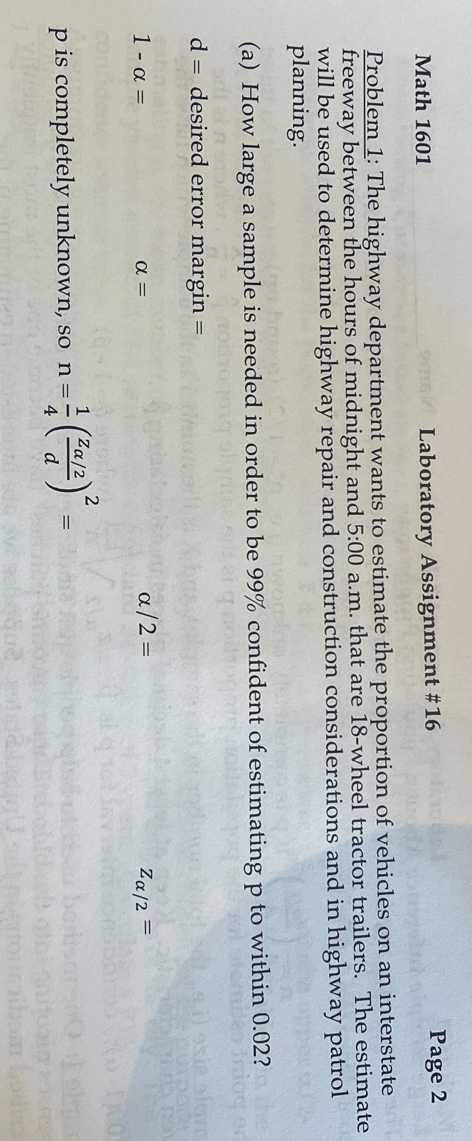 Solved Math 1601Laboratory Assignment # 16Page 2Problem 1: | Chegg.com
