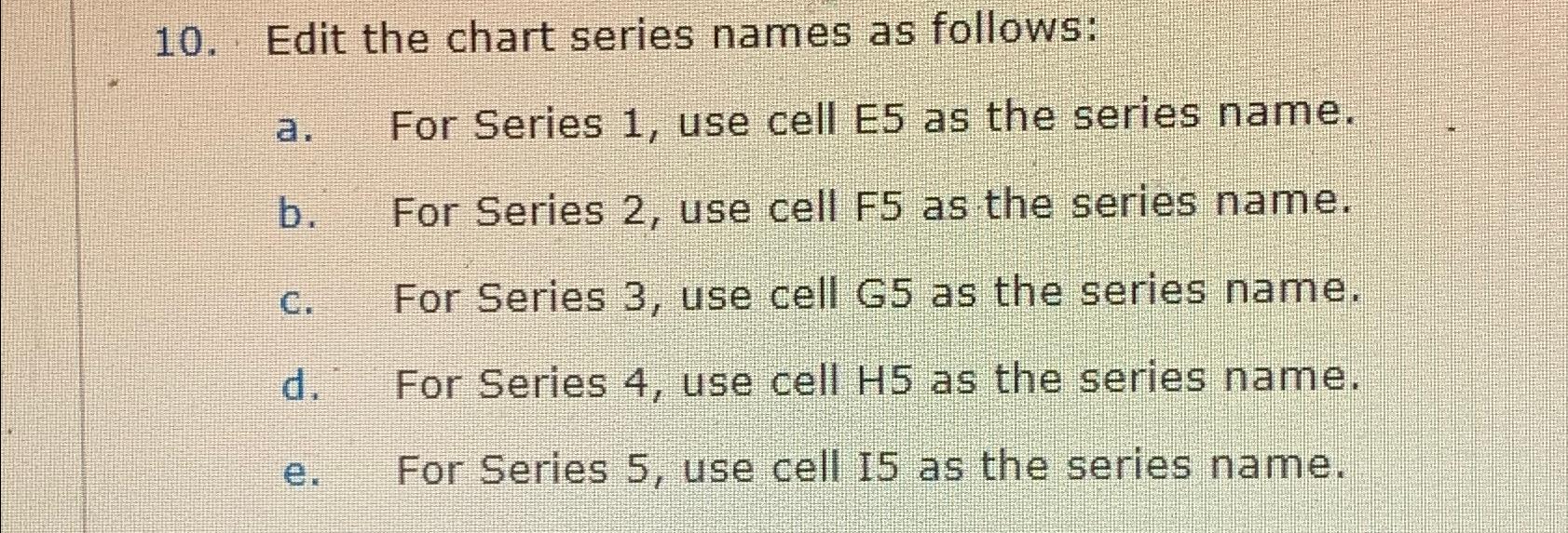 Solved Edit the chart series names as follows:a. ﻿For Series | Chegg.com