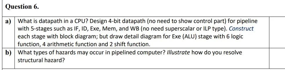 Solved Question 6. a) What is datapath in a CPU? Design | Chegg.com