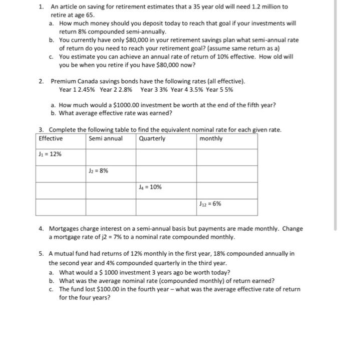 Solved 1. An article on saving for retirement estimates that | Chegg.com