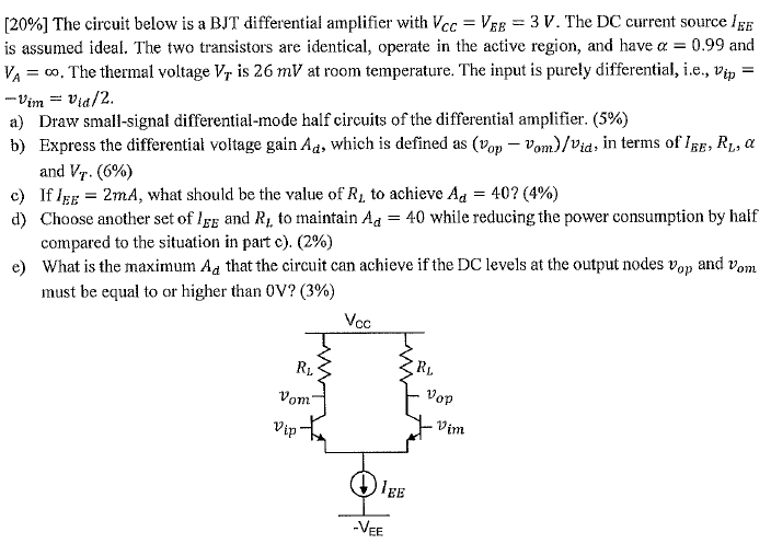 Solved 20% ﻿The circuit below is a BJT differential | Chegg.com