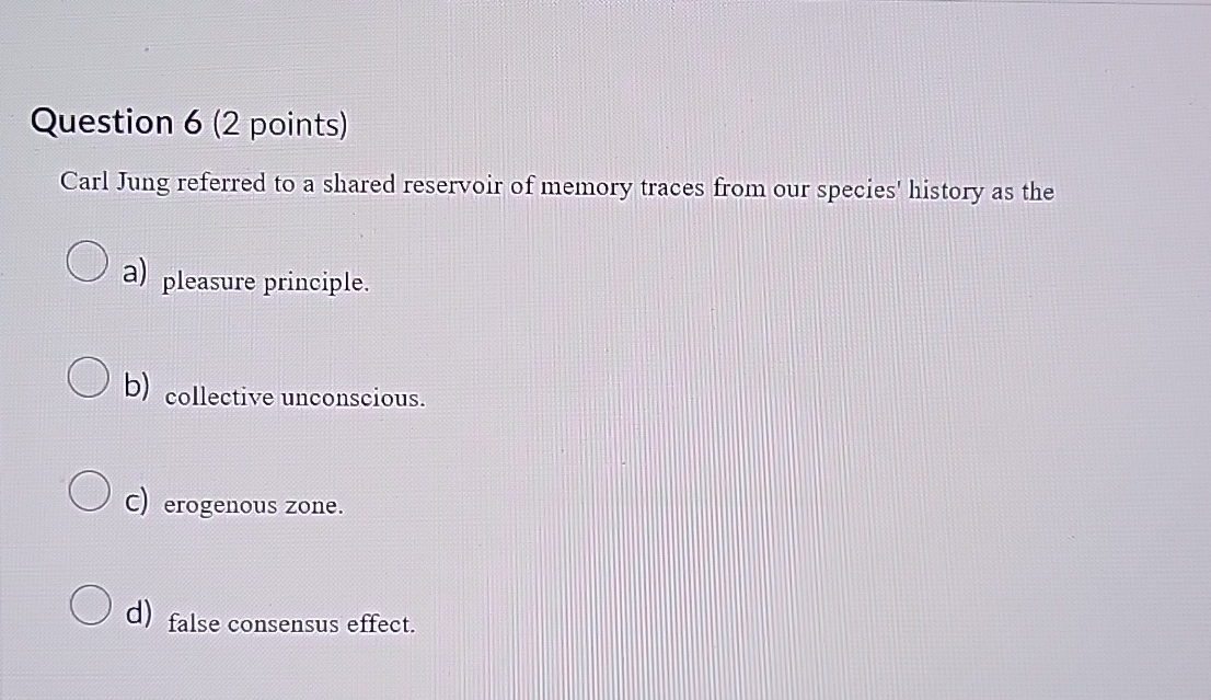 Solved Question 6 (2 points)Carl Jung referred to a shared | Chegg.com Solved Question 6 (2 points)Carl Jung referred to a shared | Chegg.com