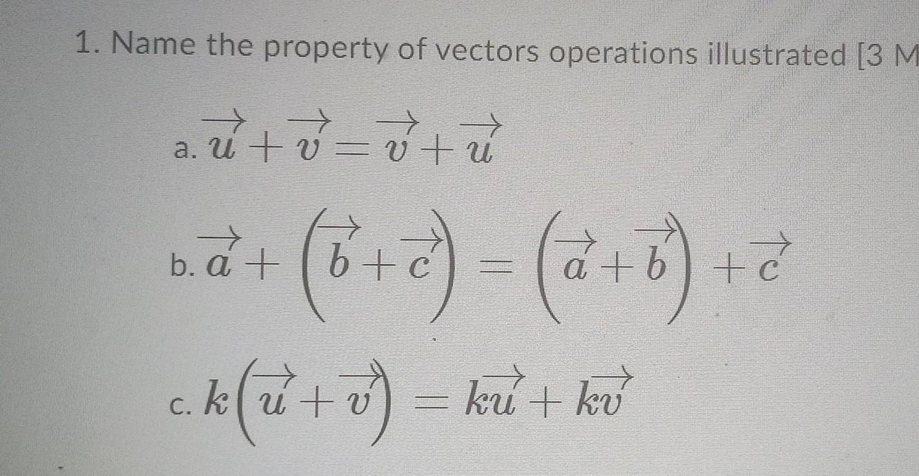 Solved 1. Name the property of vectors operations | Chegg.com