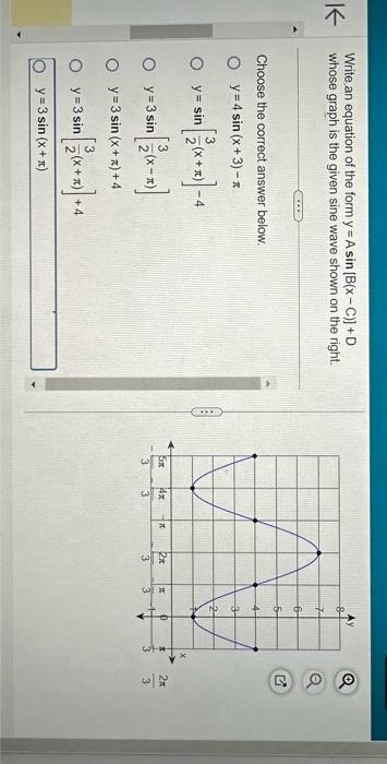 Solved Write an equation of the form y=Asin[B(x−C)]+D whose | Chegg.com