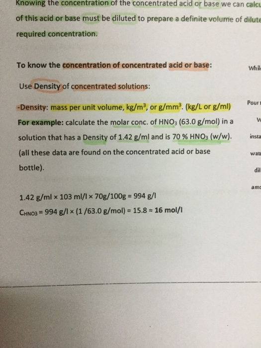 Knowing the concentration of the concentrated acid or | Chegg.com